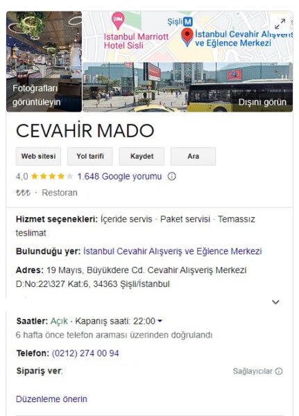 Mado Cevahir AVM Mecidiyeköy - Pek Gizli Müşteri | MekanYorumlari.com